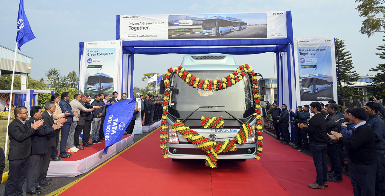 Tata Motors launches electric bus fleet for workforce transportation at ...